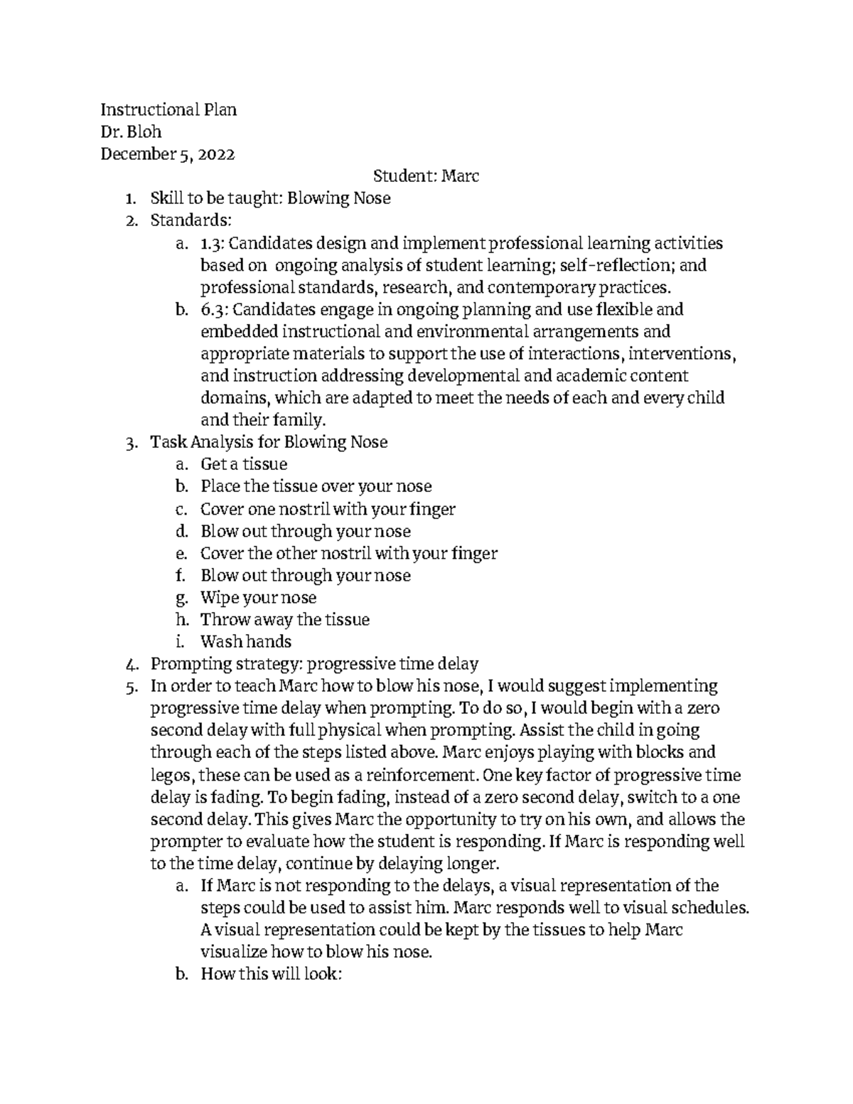 Instructional Plan-2 for Teaching Blowing Nose to Students - Studocu