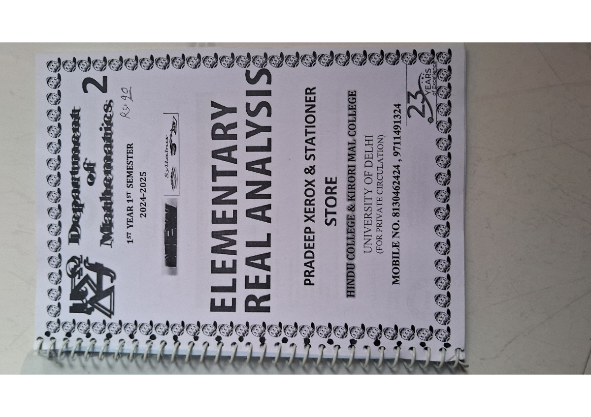 Elementary Real Analysis MATH 2: Readings and Lecture Notes - Studocu