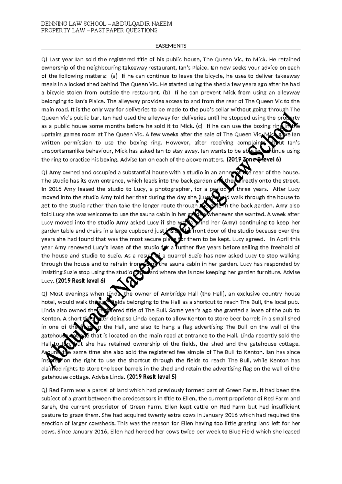 Easements (2) - marathon - DENNING LAW SCHOOL – ABDULQADIR NAEEM ...