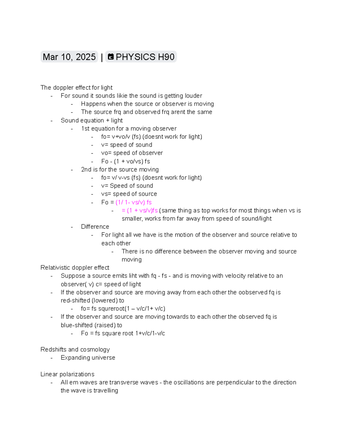 Doppler Effect and Polarization in Light - PHYSICS H90 Notes - Mar 10 ...