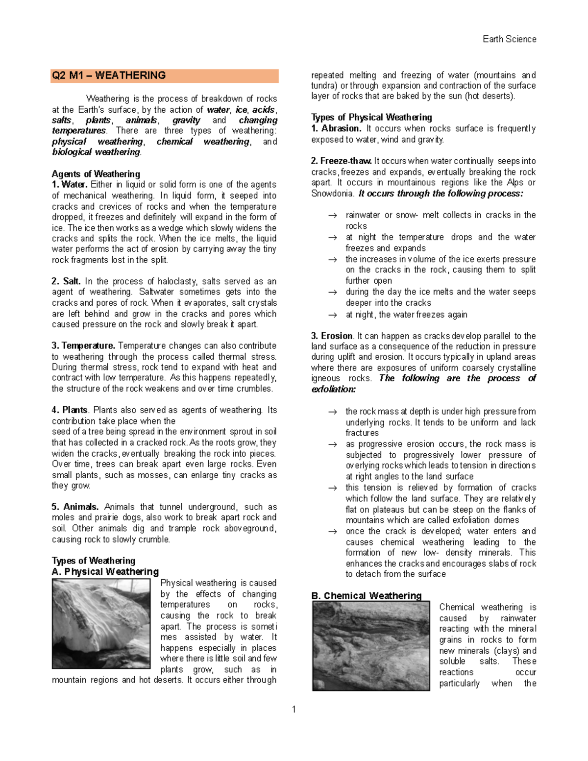 Earth Science - Understanding Weathering and Internal Heat (Modules 1-5 ...