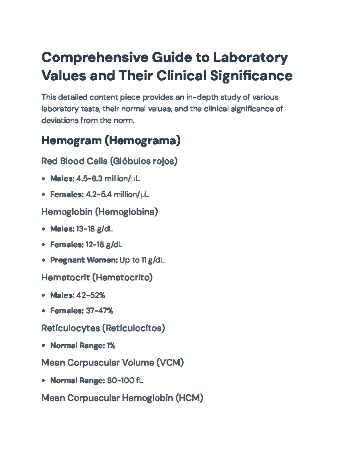 Comprehensive Laboratory Values Guide: Clinical Significance Overview ...