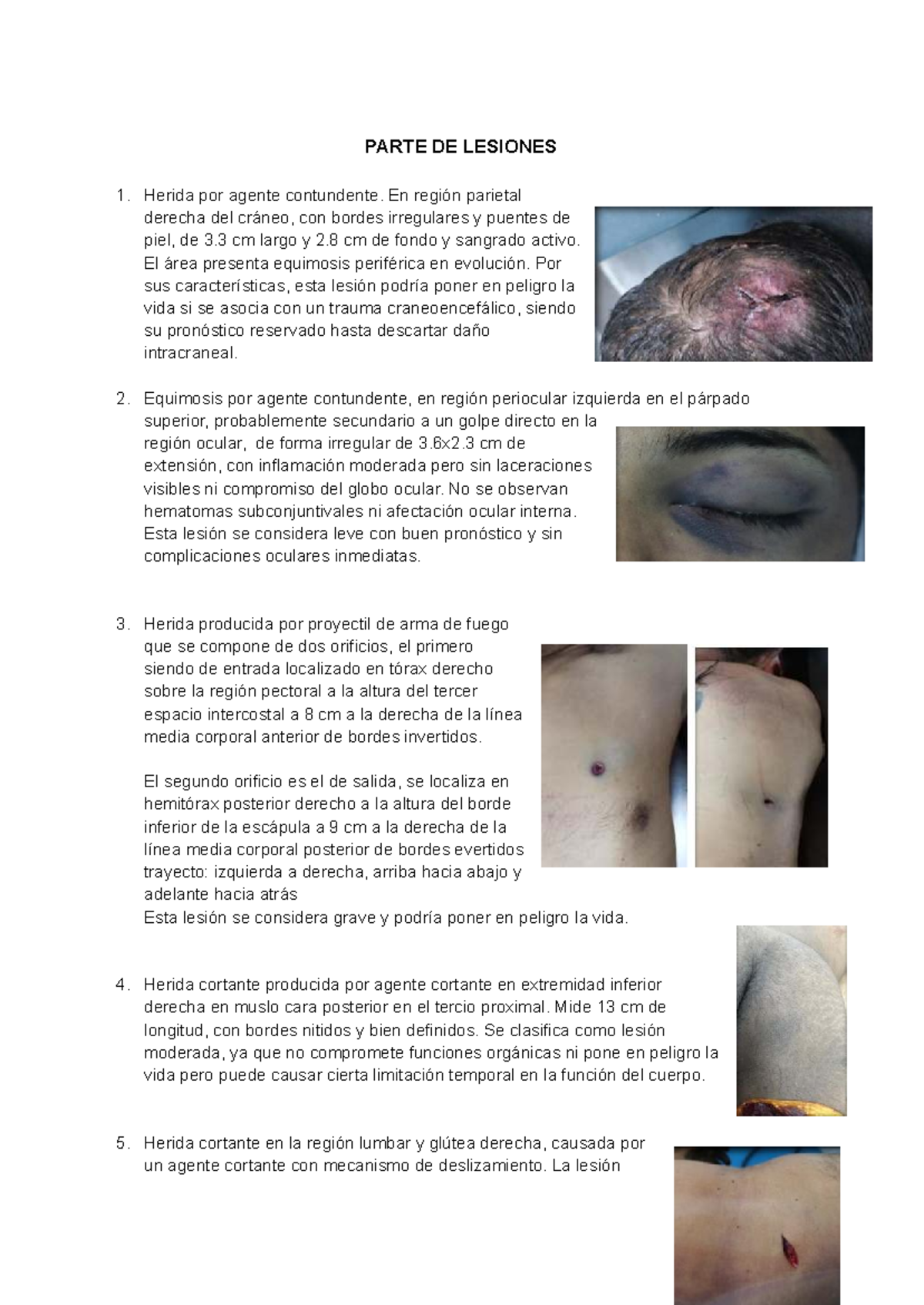 Parte de Lesiones - Informe de Heridas por Agentes Contundentes y ...
