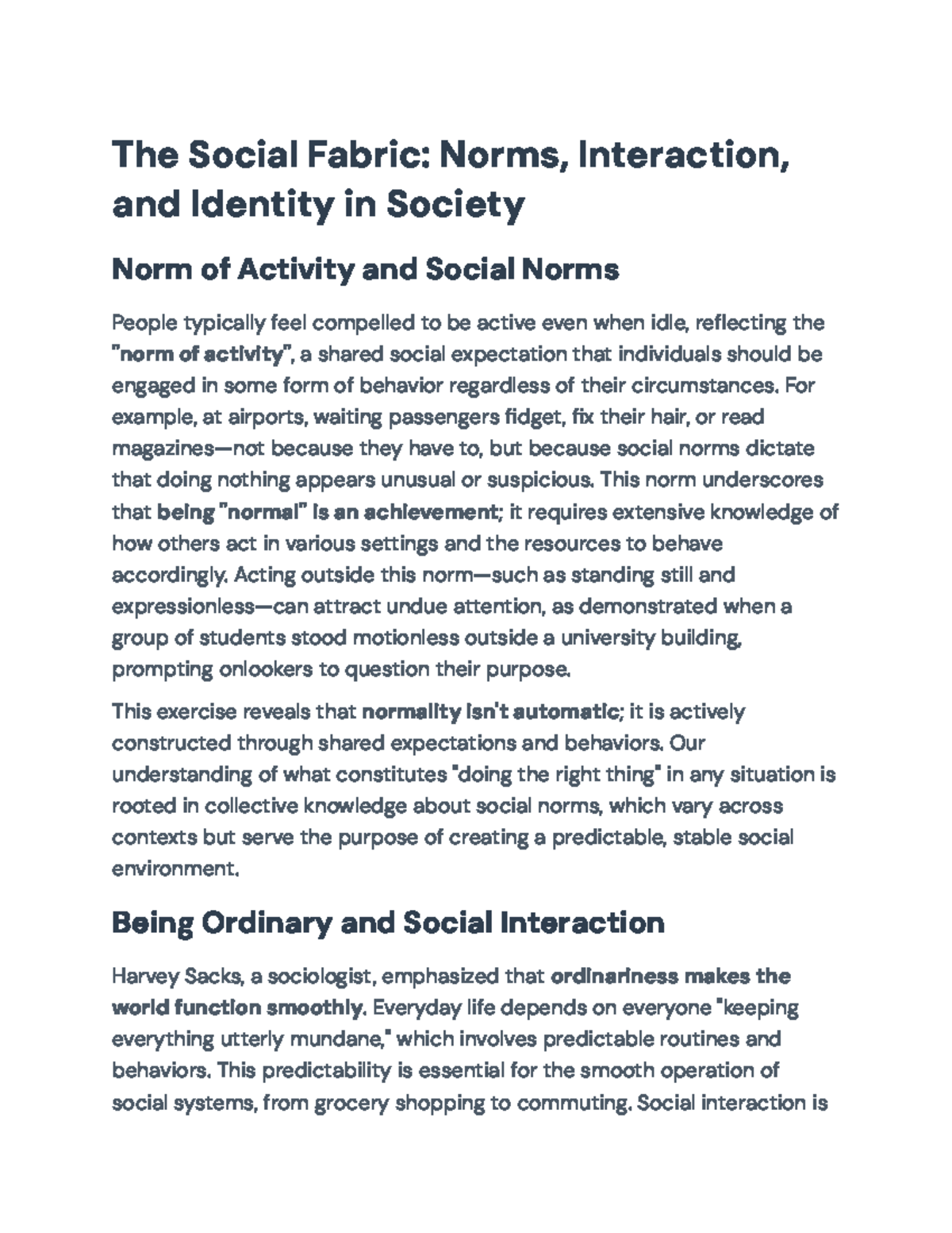 Social Norms and Interaction: Identity and Expectations in Society ...