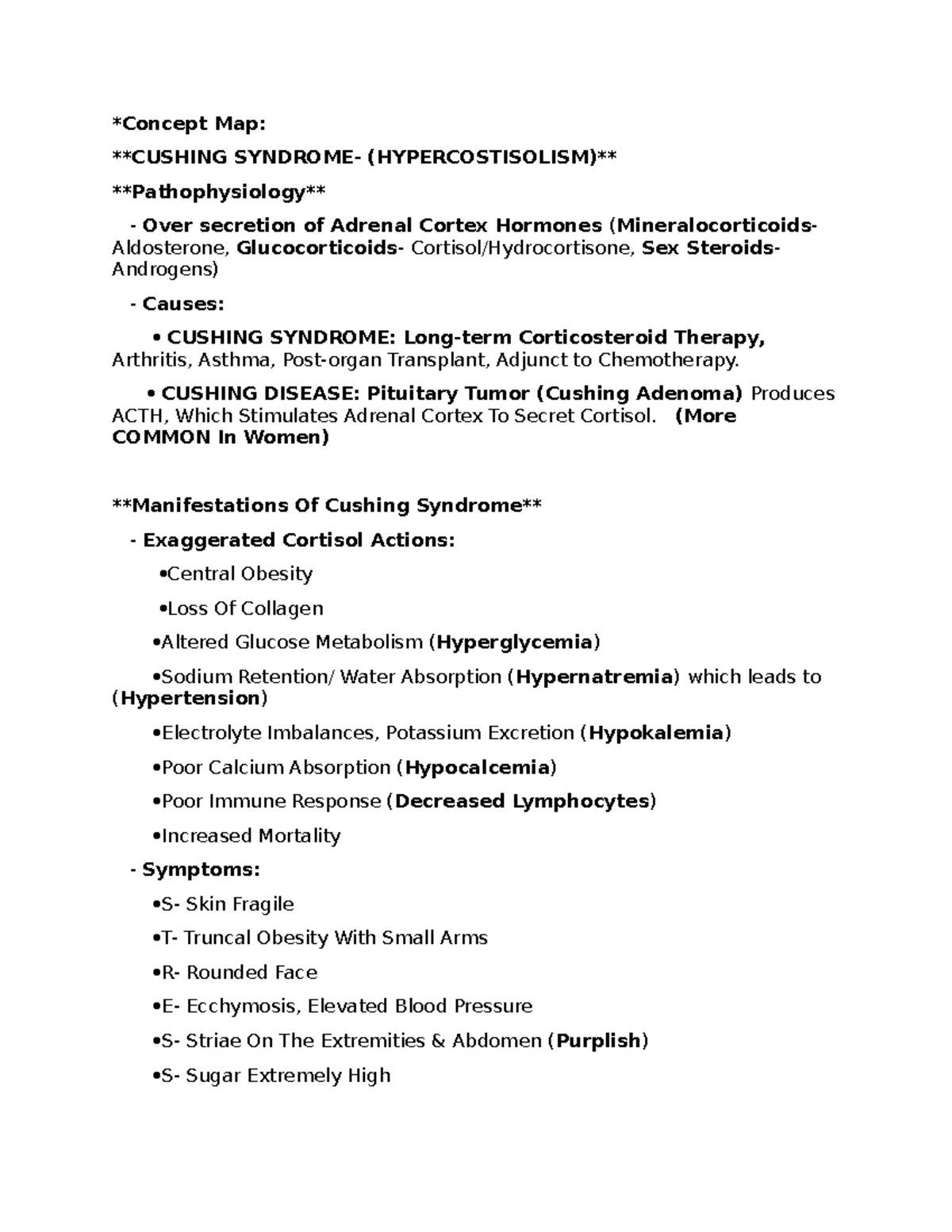 Concept MAP Cushing'S Syndrome - *Concept Map: CUSHING SYNDROME ...