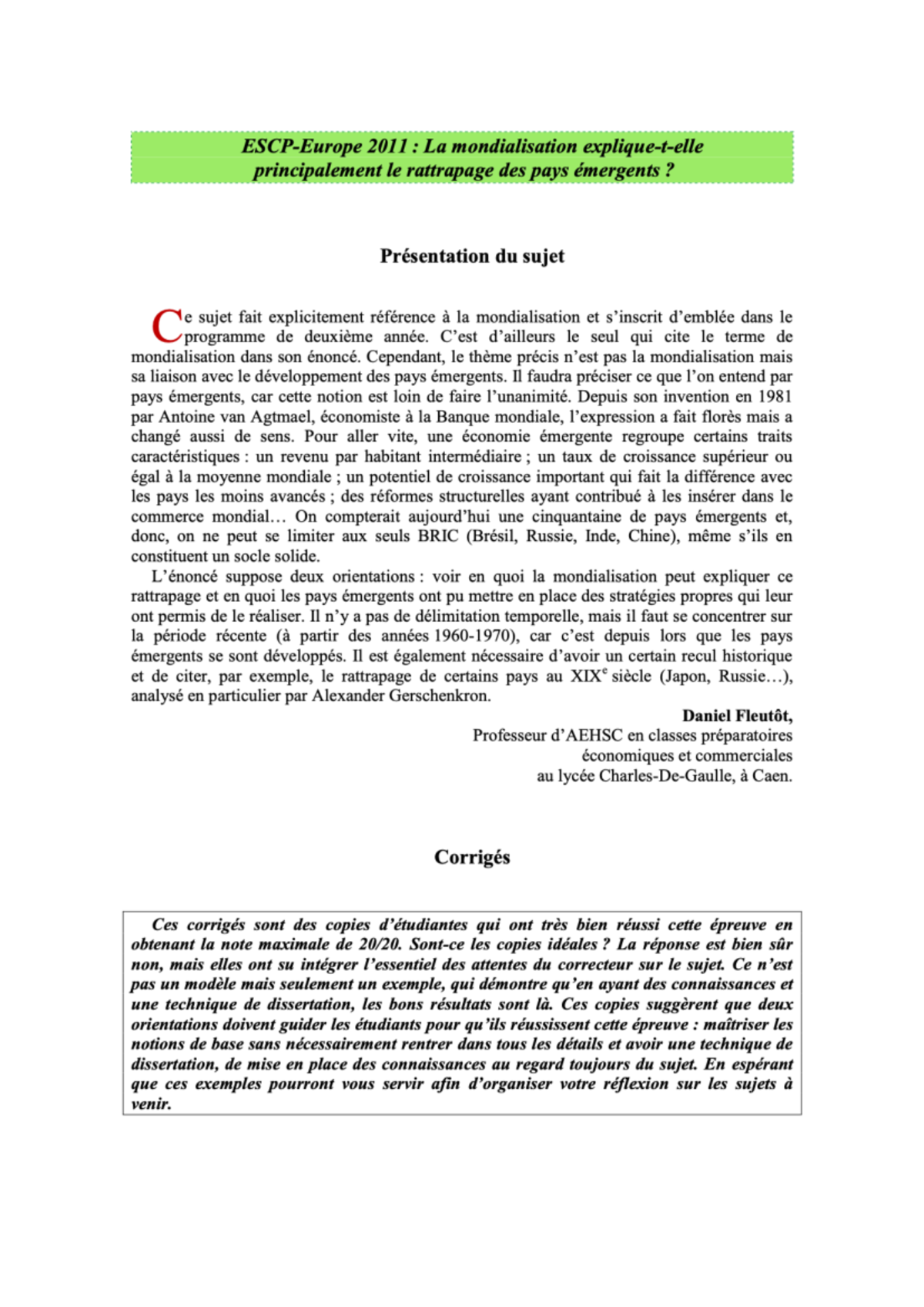 Sujet ESCP 2011 - Analyse et Résolutions des Problèmes - Studocu