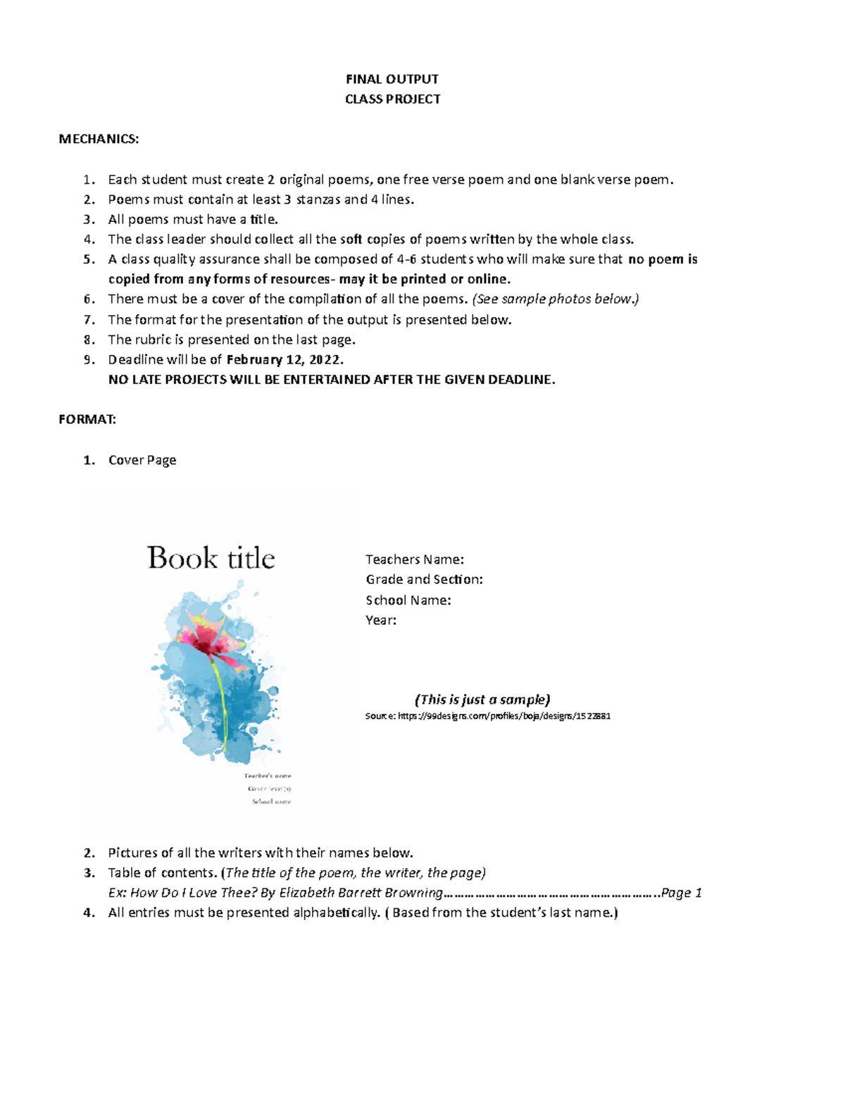 Creative Writing Final Project: Original Poems Compilation - Studocu