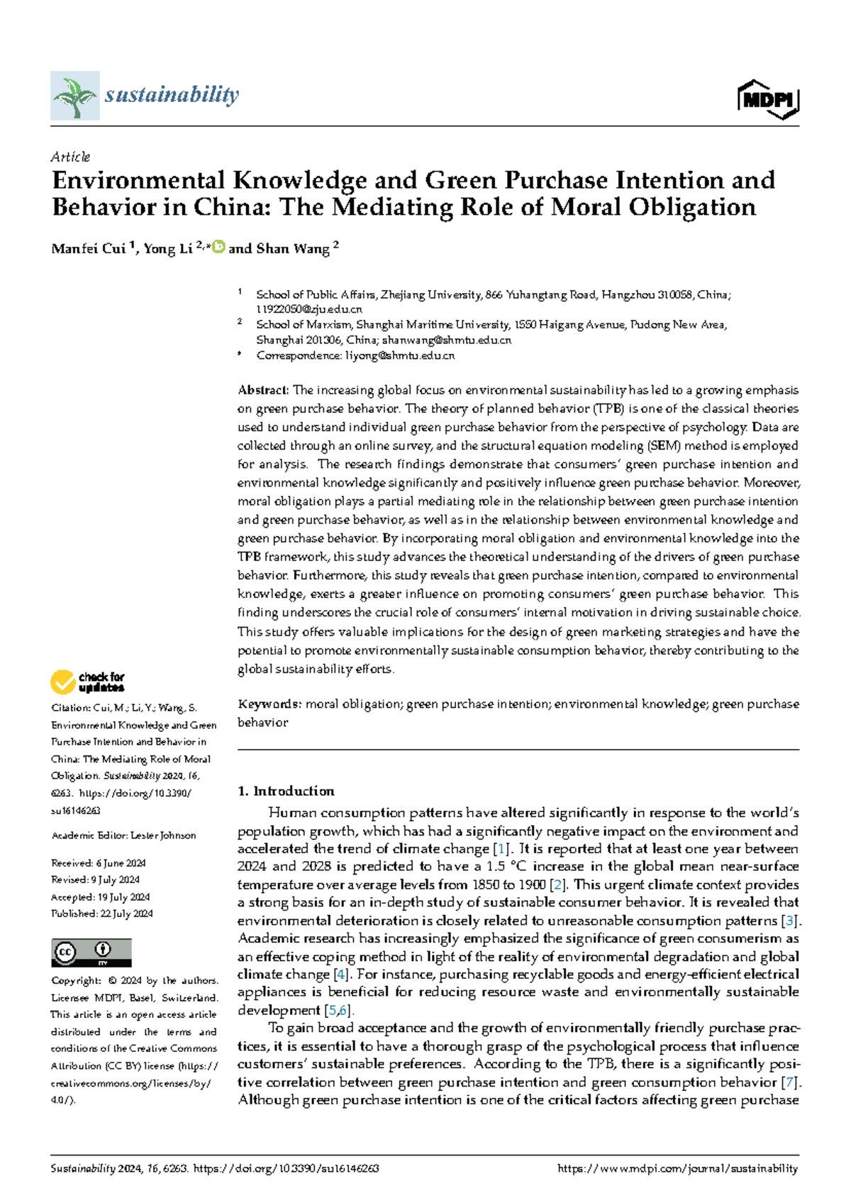 Sustainability 2024: Environmental Knowledge & Green Purchase Behavior ...