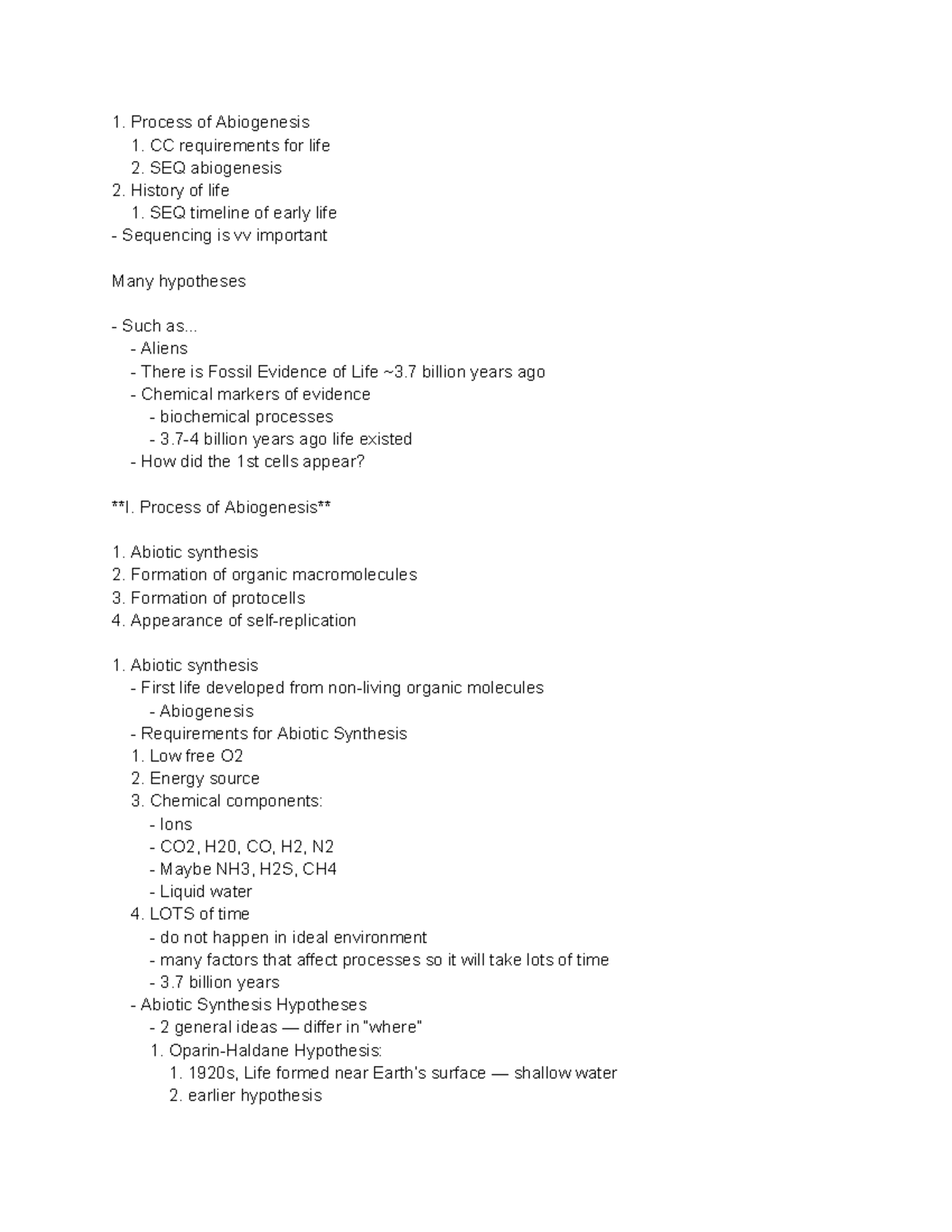 Abiogenesis Process and Requirements: Lecture 4 (BIO 101) - Studocu