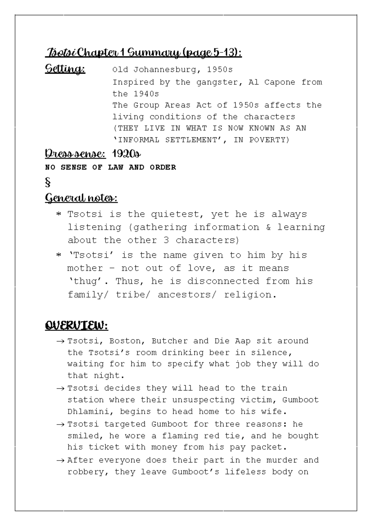 Tsotsi Gr 11 Complete Chapter Summaries and Analysis - Studocu