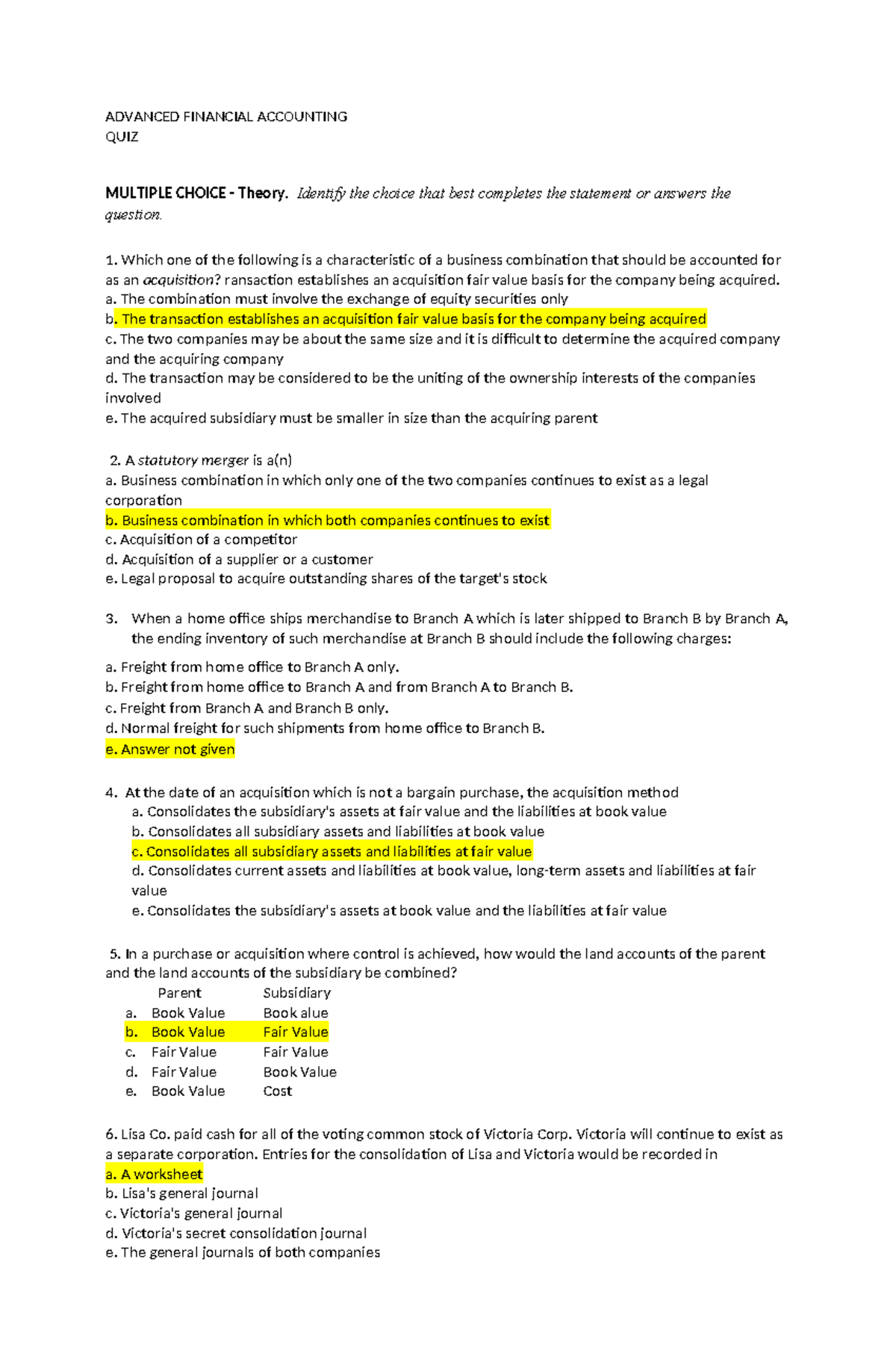 MBC AFAR Advanced Financial Accounting Quiz 2 Review Notes - Studocu