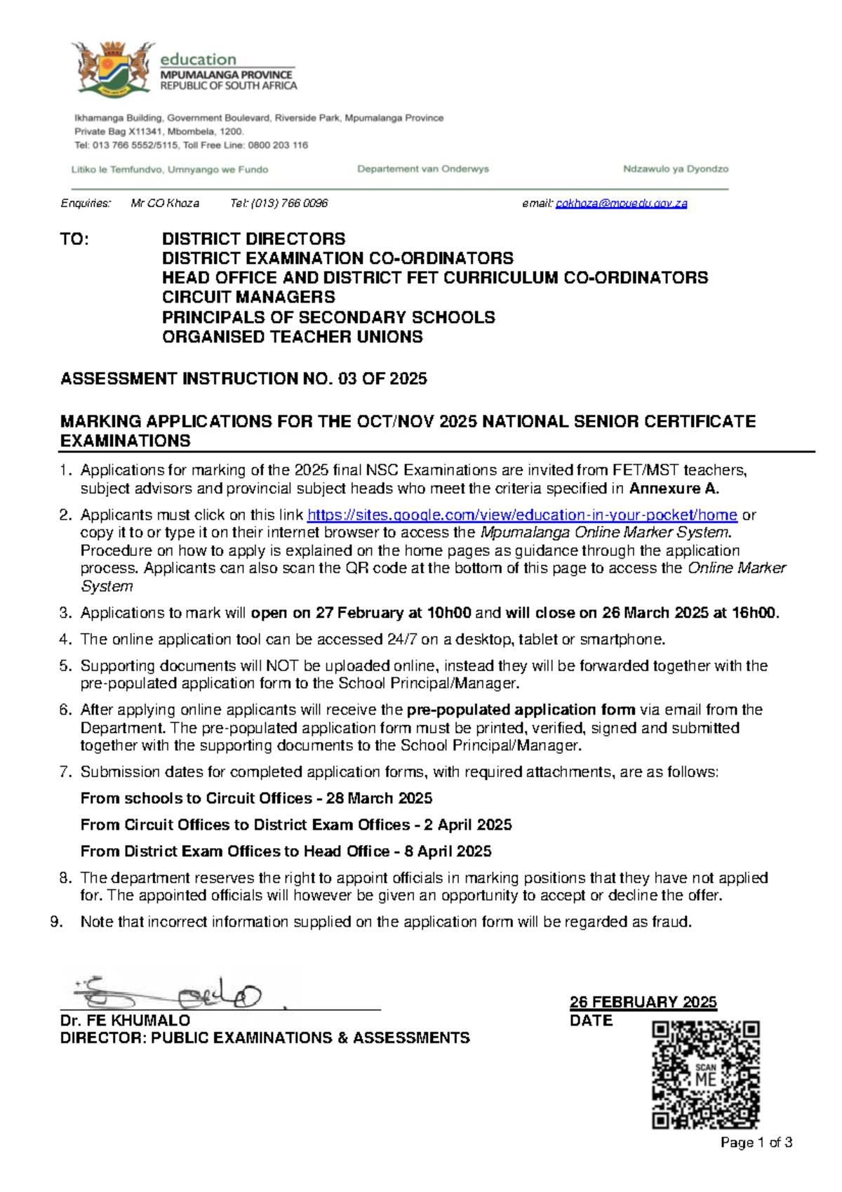 Assessment Instruction No. 03 of 2025: Marking Applications for NSC ...