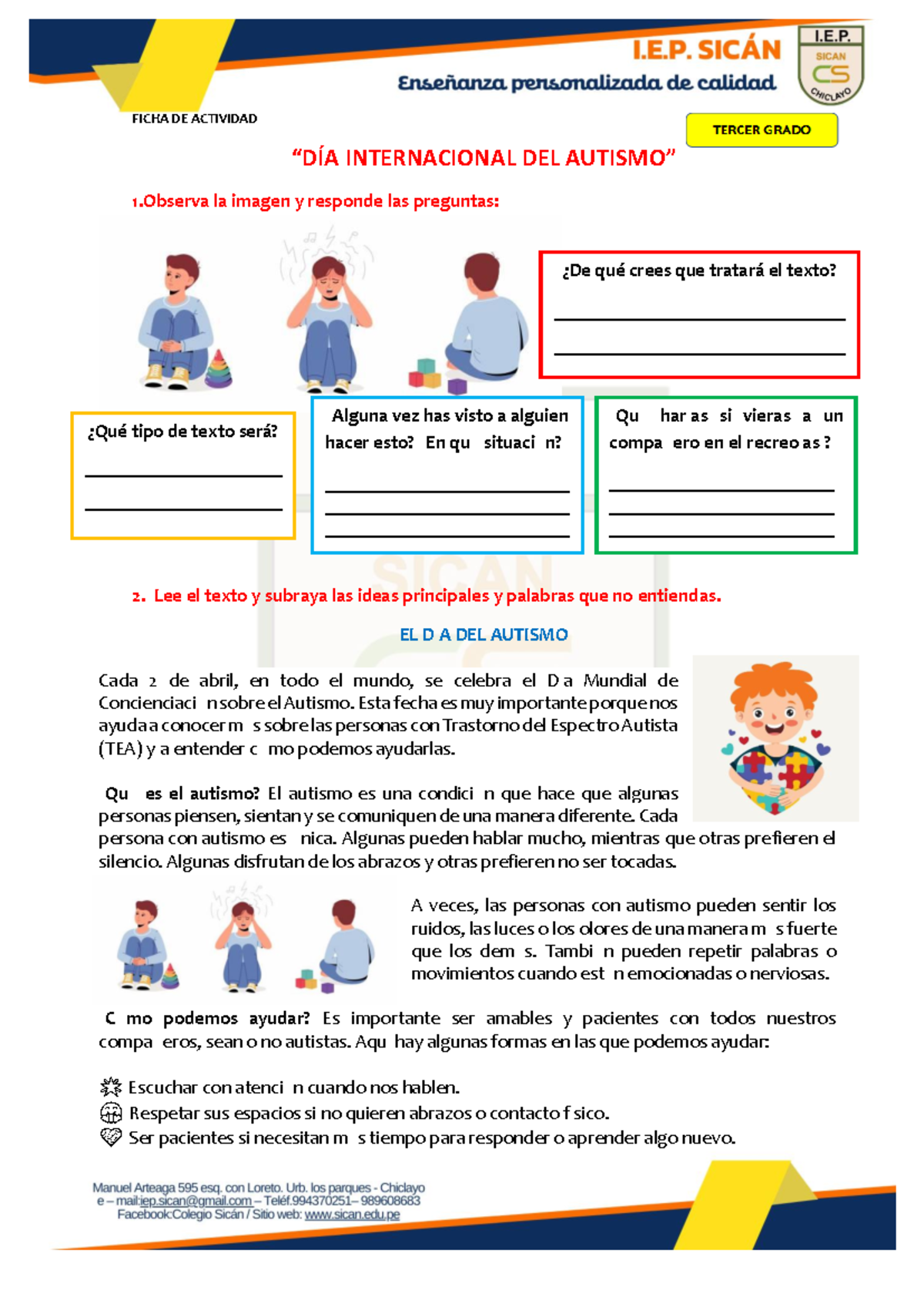 Ficha 31 - C - Comprensión Lectora: Día Internacional del Autismo - Studocu