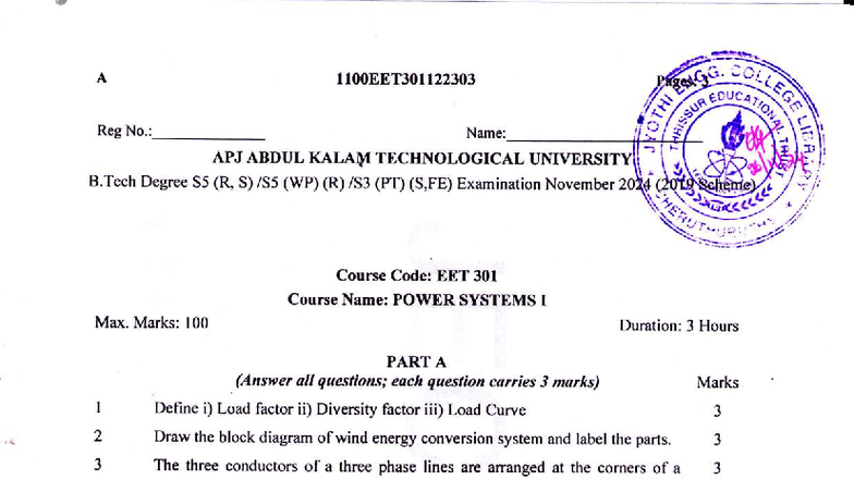 EET301 Power Systems I Exam Notes - November 2024 - Studocu