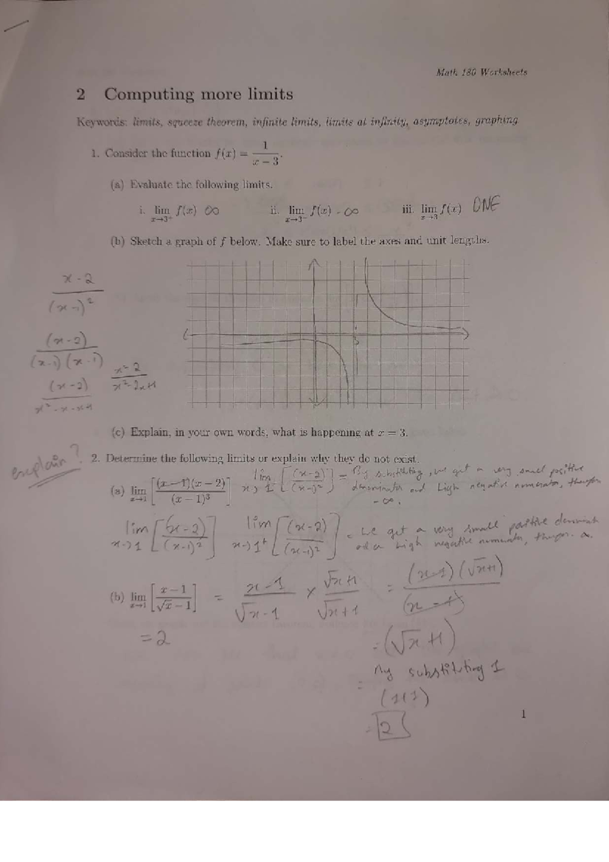 Math 180 Worksheets 2: Advanced Limits and Asymptotes - Studocu