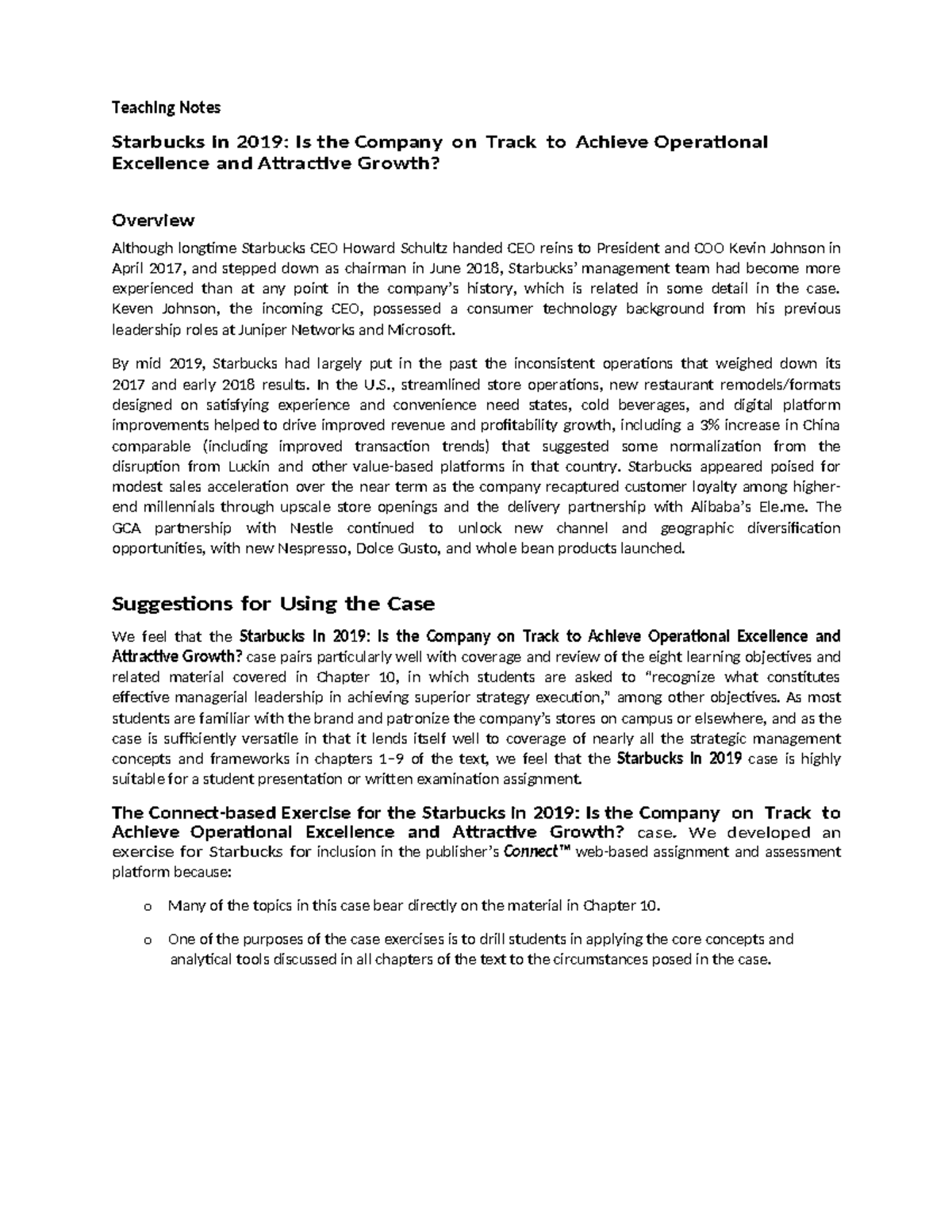 Starbucks 2019 Teaching Notes: A Focus on Operational Excellence and ...