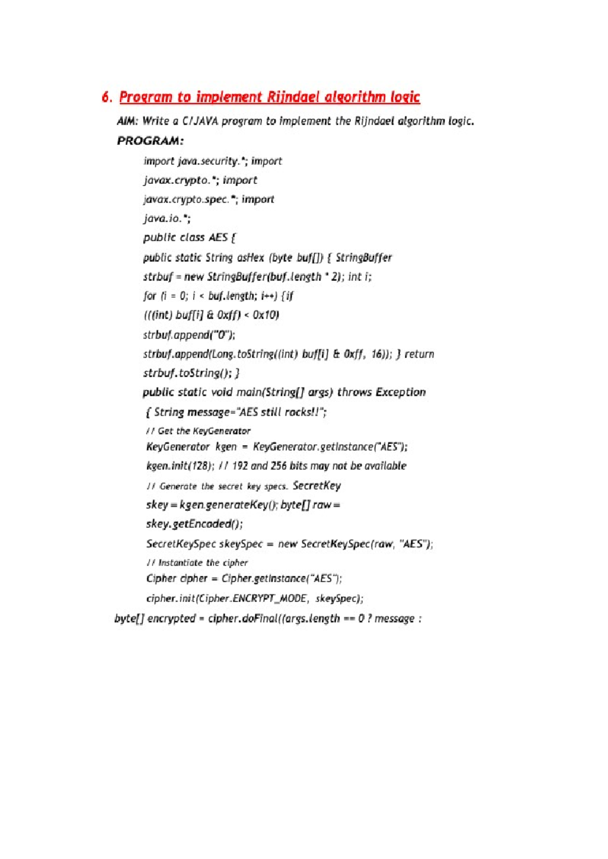 Rijndael Java - AES Algo - 6. Program to implement Rijndael algorithm ...