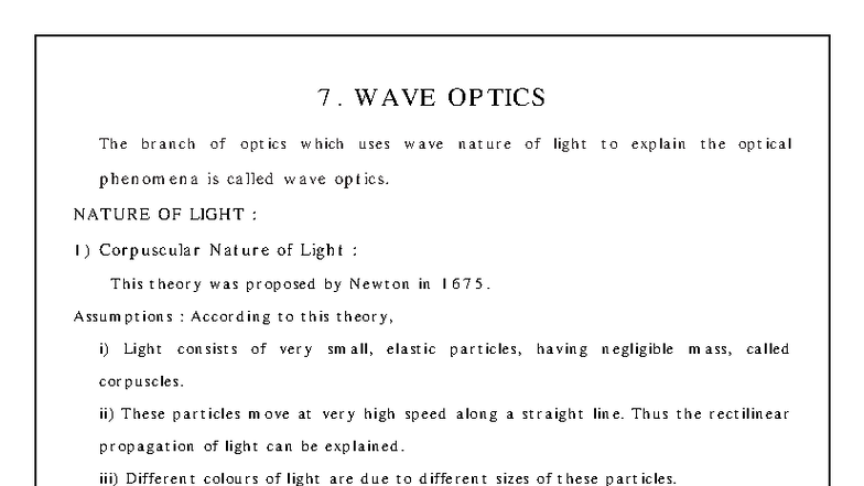 Wave Optics (PHYS 101) - Key Concepts and Theories Explained - Studocu