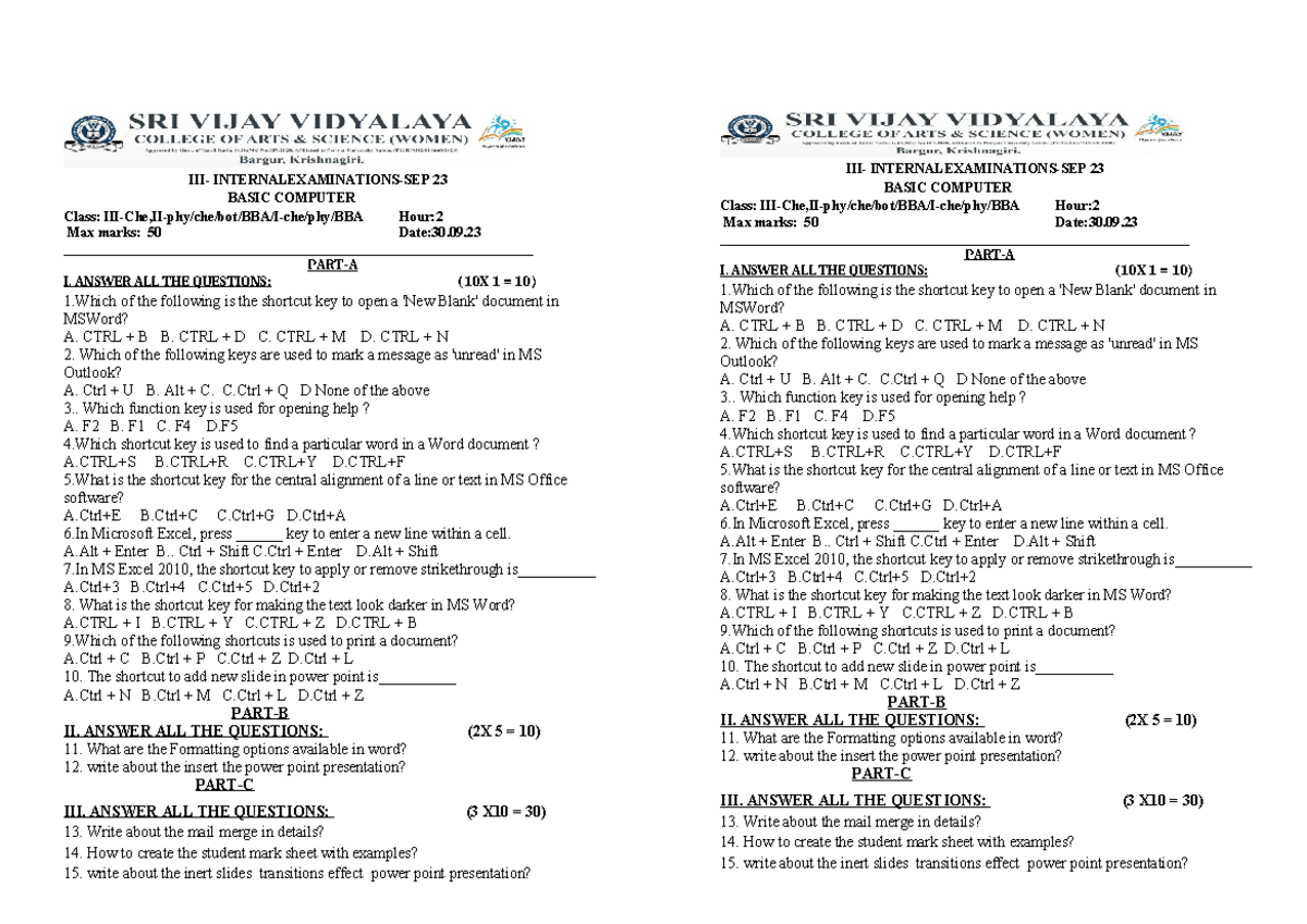 23 BASIC COMPUTER: Shortcut Keys & Formatting Techniques - Studocu