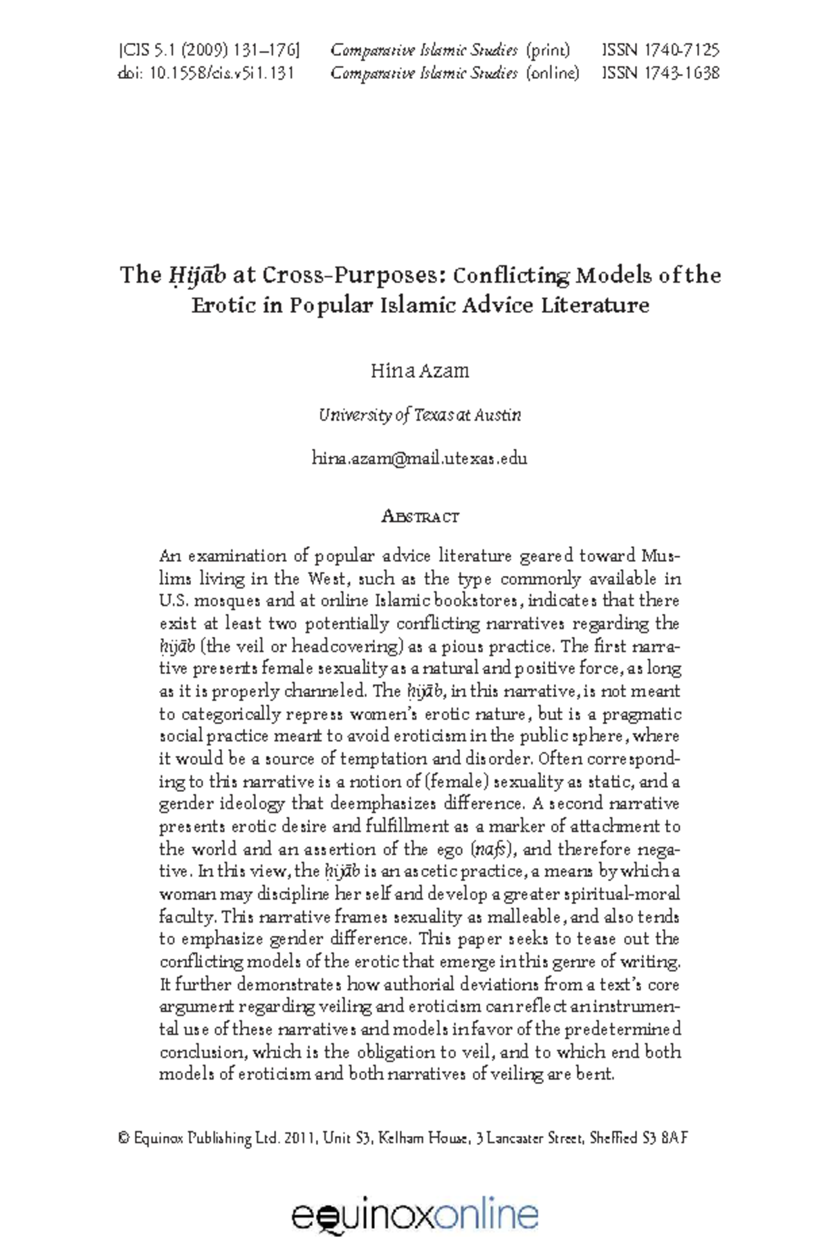 CIS 5: Exploring Contradictory Narratives of Eroticism in Islamic ...