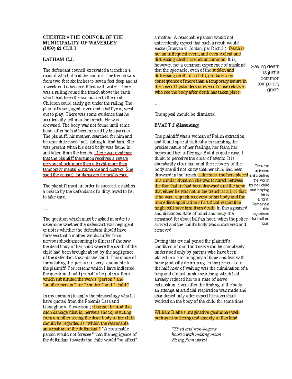CHESTER v WAVERLEY COUNCIL: Negligence & Nervous Shock Analysis - Studocu