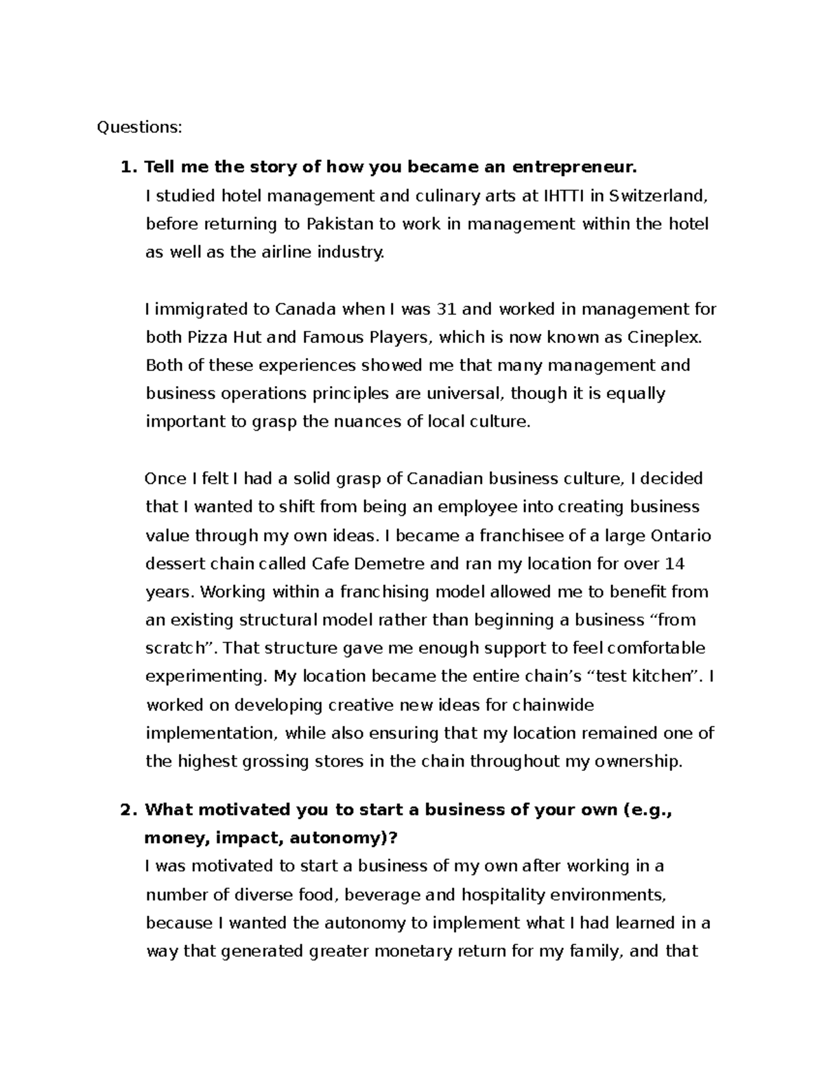 Entrepreneurship Journey: Insights & Advice (Homework 1) - Studocu