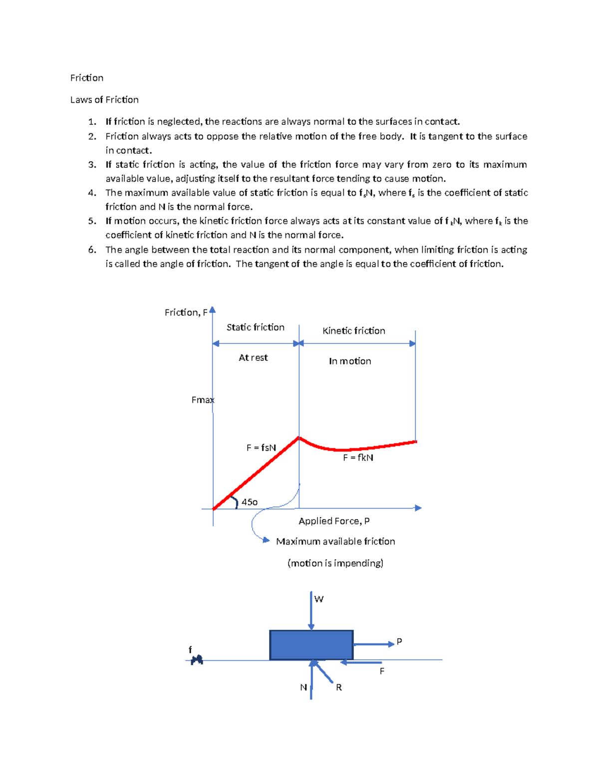 Lesson 7: Understanding Friction Laws and Forces in Mechanics - Studocu