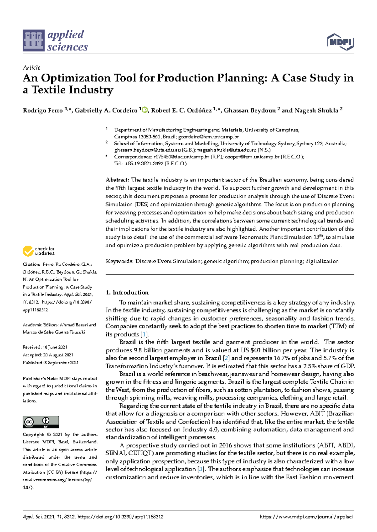 Applied Sciences 11: Optimization of Production Planning in Textile ...