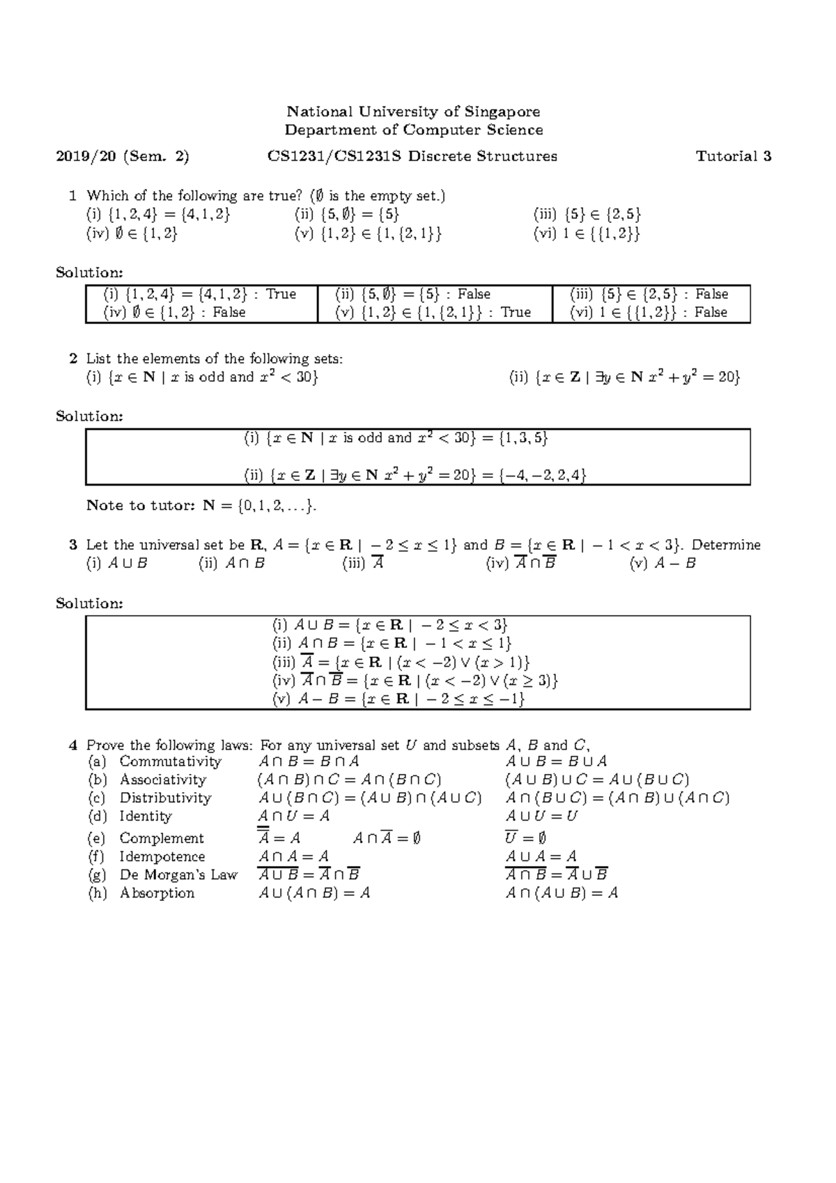 Tut03ans - Questions & Solutions for CS101 Discrete Structures 1 - Studocu