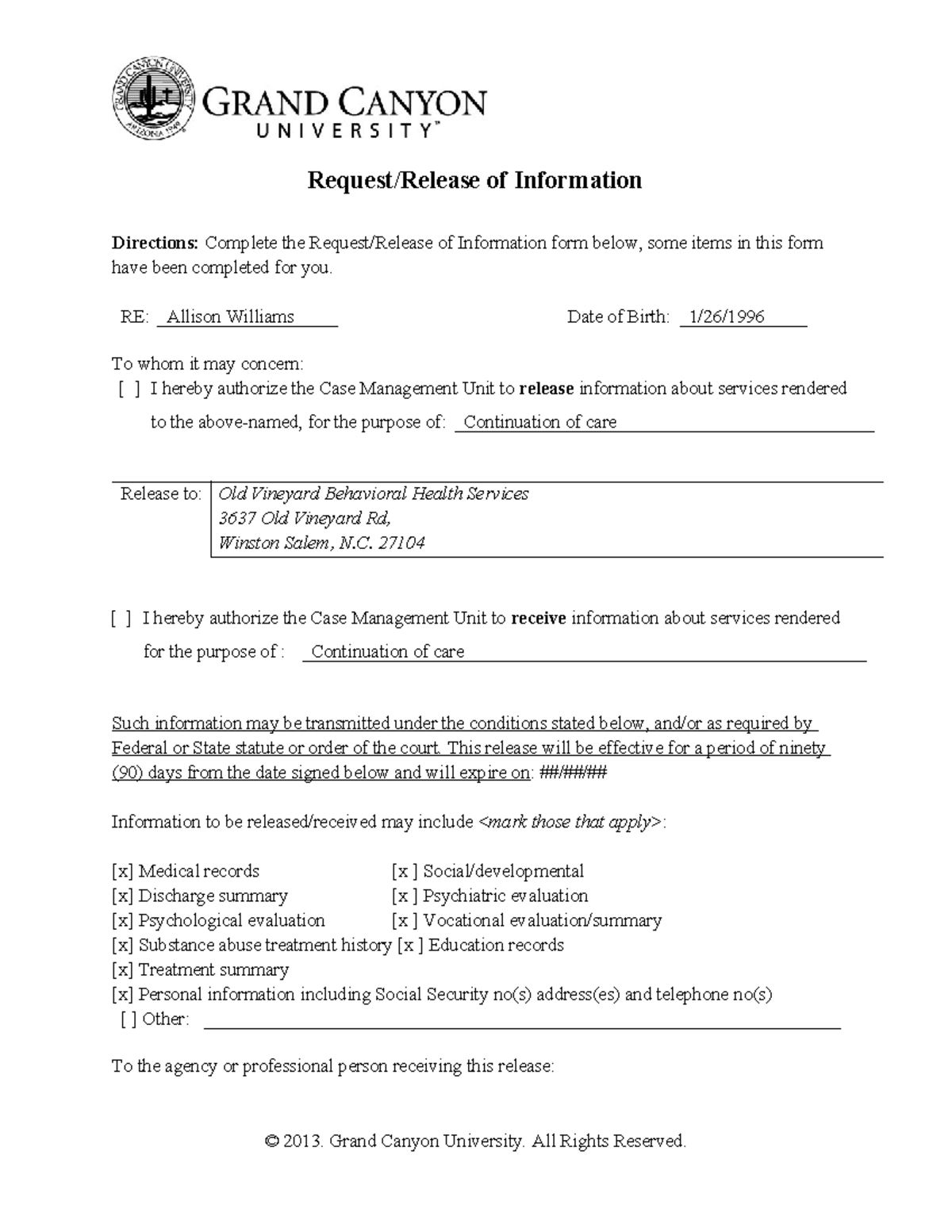 PCN255 - Case Management: Release of Info Form Template - Studocu