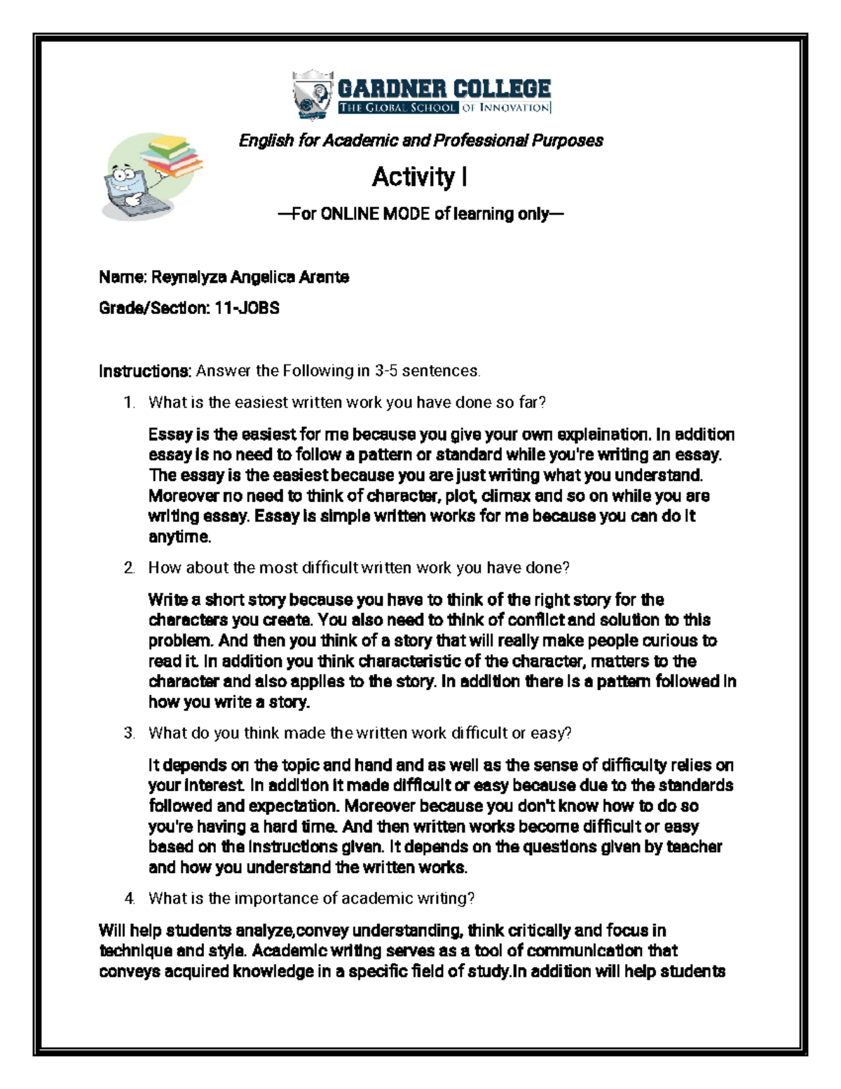 EAPP 11: Academic & Professional Writing Activity 1 Insights - Studocu