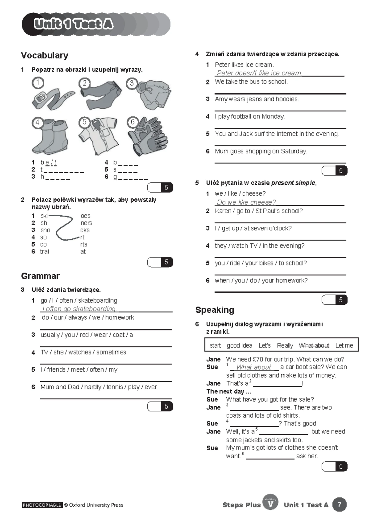 Steps Plus 5 - Unit 1 Vocabulary & Grammar Tests - Studocu