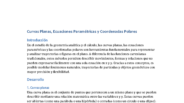 Curvas Planas, Ecuaciones Paramétricas y Coordenadas Polares ...