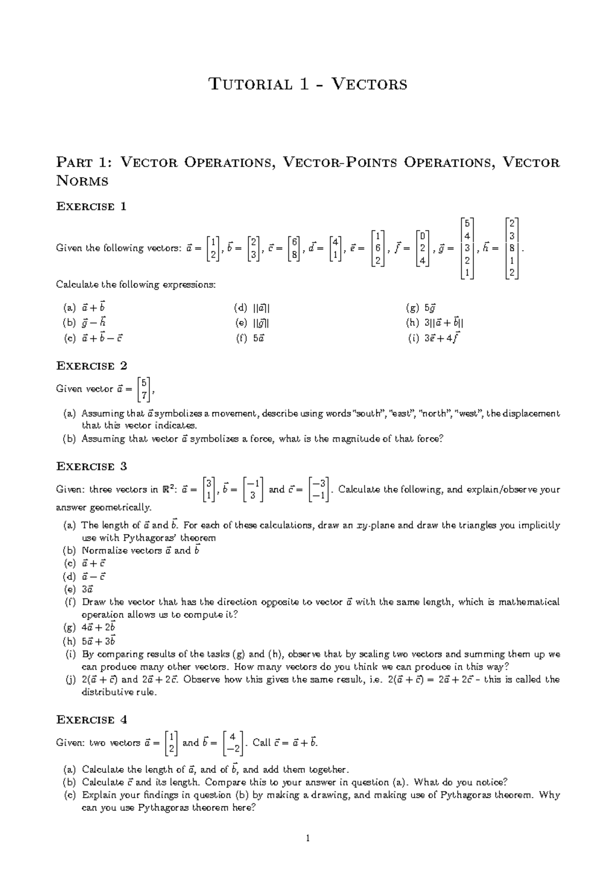 Tutorial 1 Vectors: Operations and Exercises Overview - Studeersnel