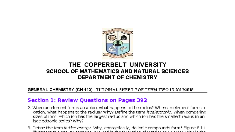 CH 110 General Chemistry Tutorial Sheet 7: Key Concepts & Questions ...