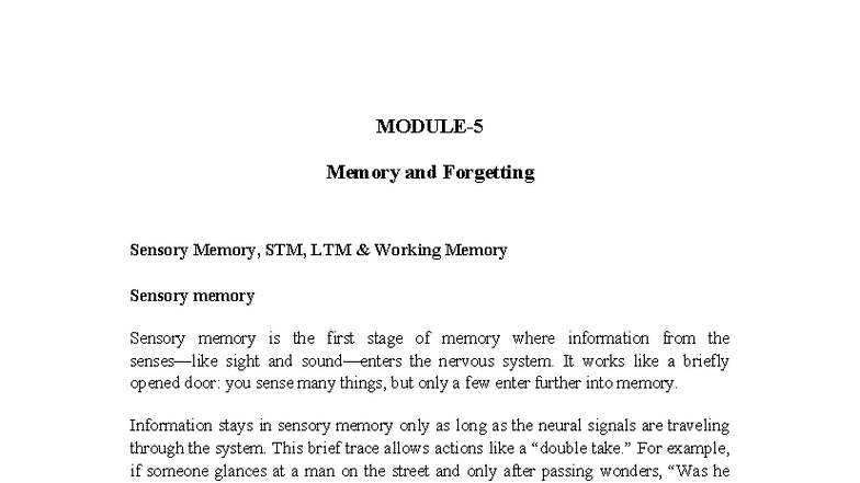 Cognitive Psychology Module-5: Memory and Forgetting Concepts - Studocu