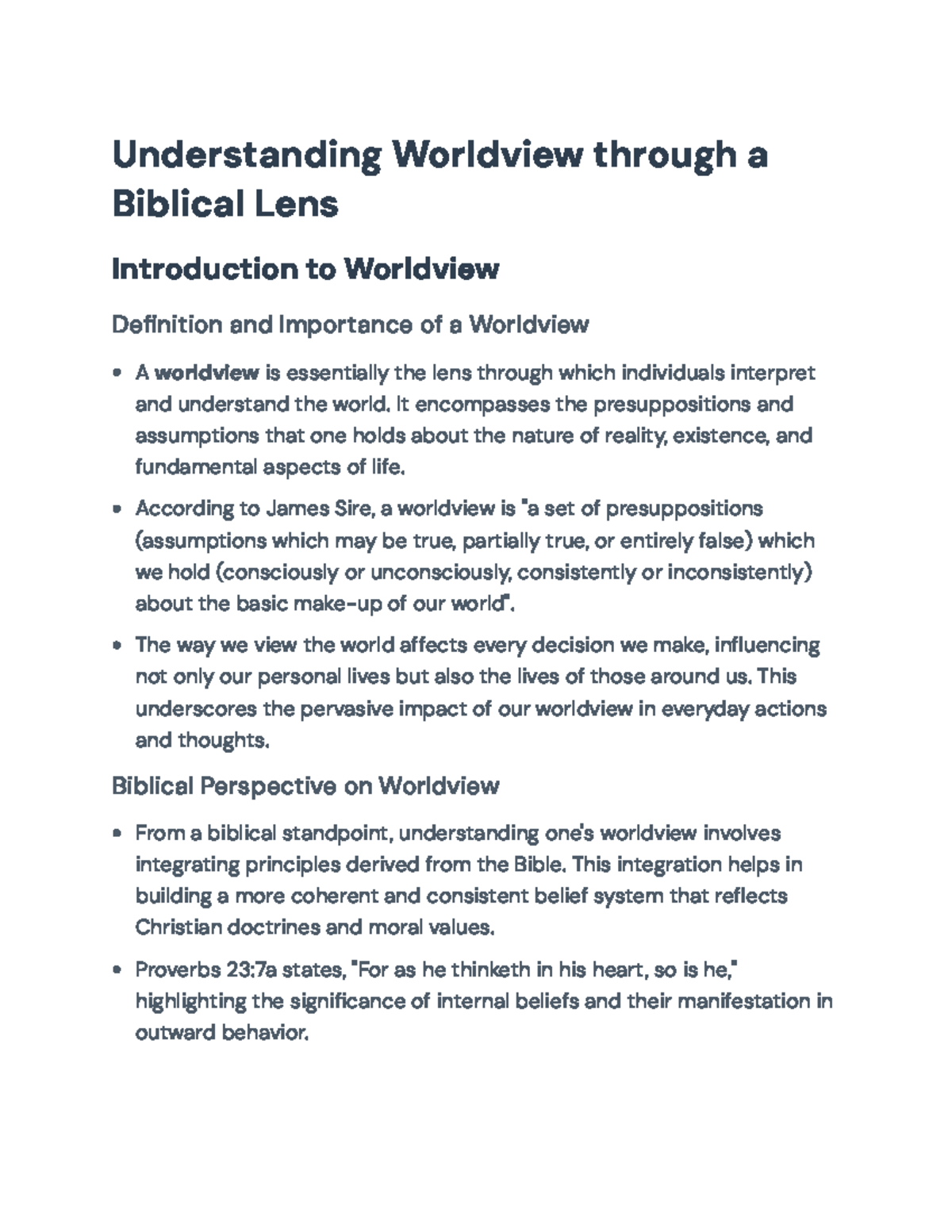 Developing a Biblical Worldview: Understanding & Reflection (Course Code) - Studocu