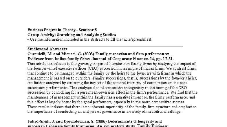 BPIT Samples of Abstracts - Business Project in Theory– Seminar 5 Group ...