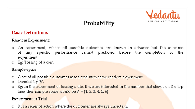 Class XII Revision Notes: Probability Concepts and Definitions - Studocu