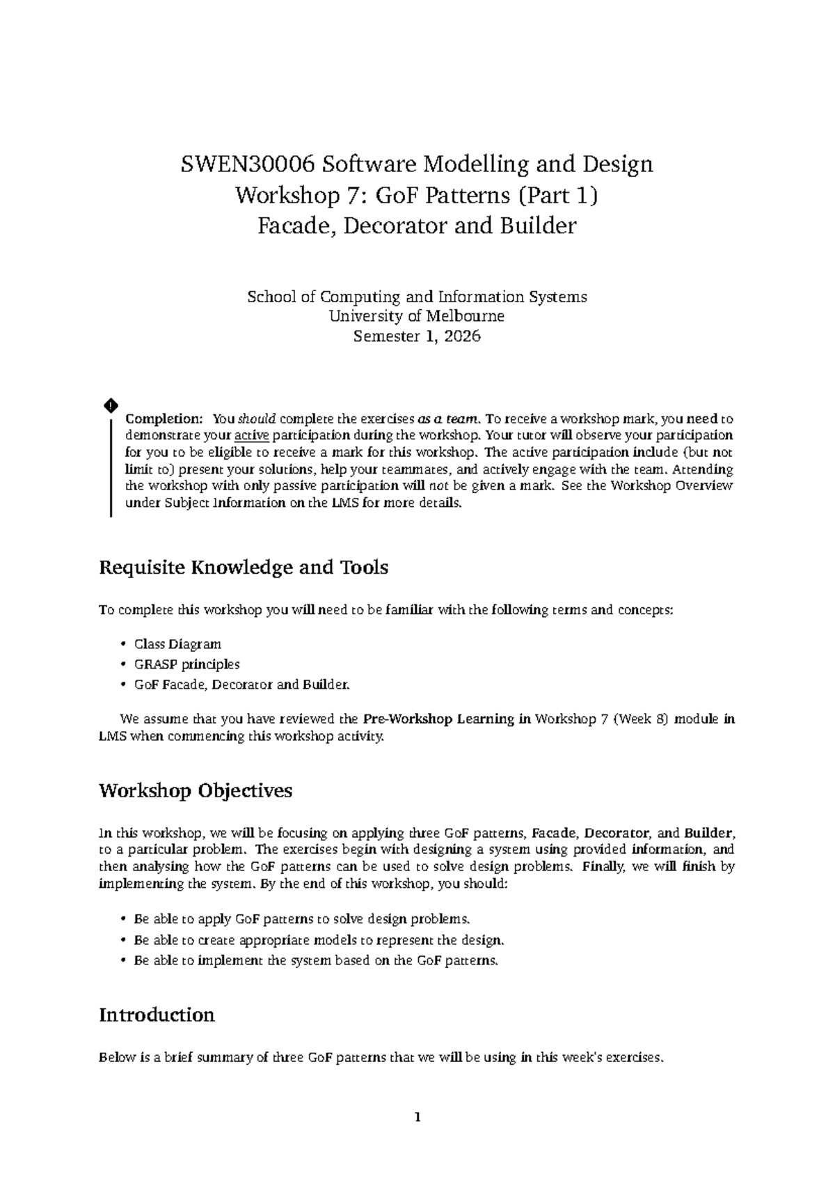 Software Modelling and Design Workshop 7: GoF Patterns - Facade ...