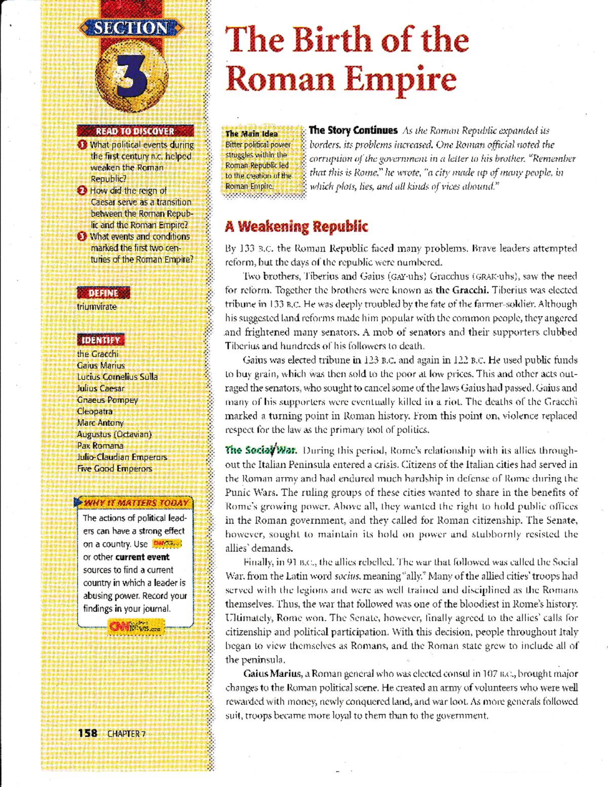 The Birth of the Roman Empire (Textbook Reading) - {} What political ...