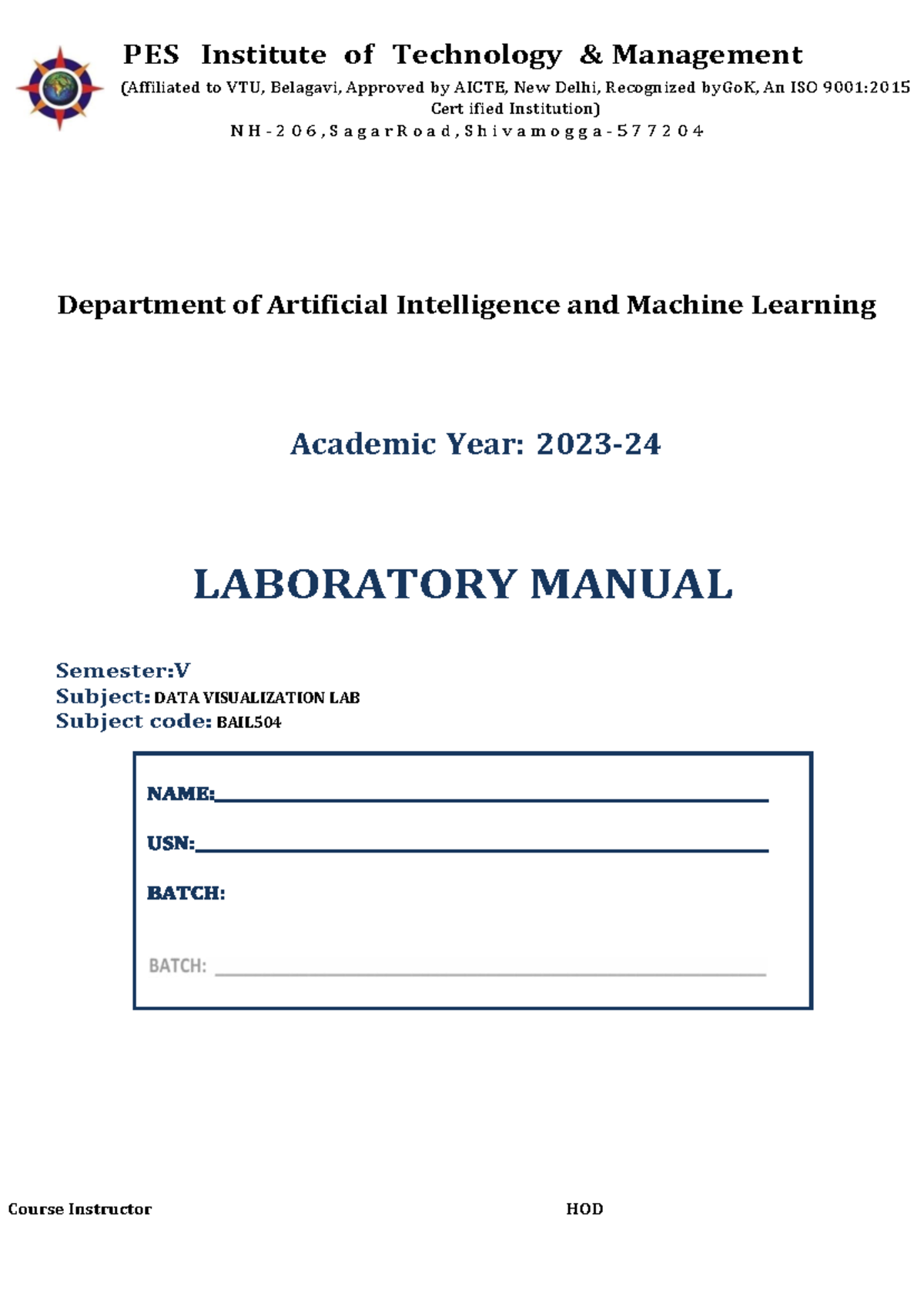 Data Visualization Lab Manual (BAIL504) - PES Institute of Technology - Studocu