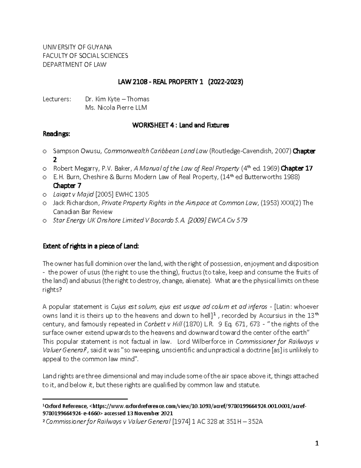 Law 2108 Real Property 1 Worksheet 4: Understanding Land and Fixtures ...