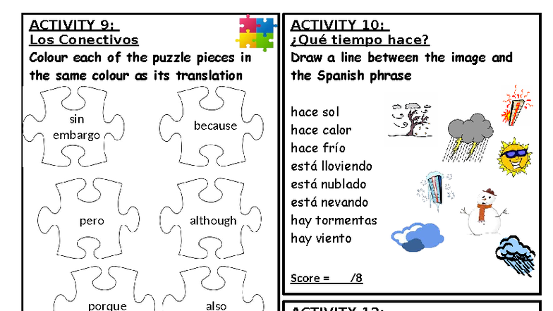 Y7 Revision P4: Spanish Connectives & Vocabulary Activities - Studocu