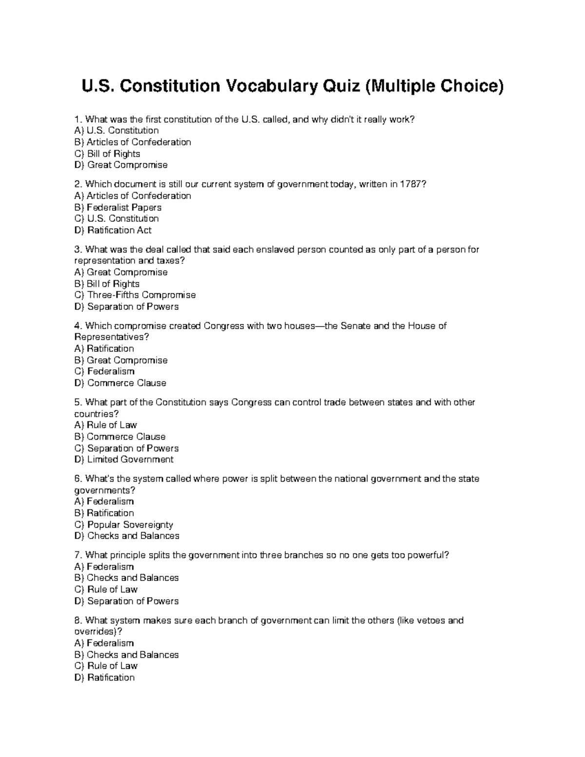 Constitution Vocab Quiz (U.S. History) - Studocu