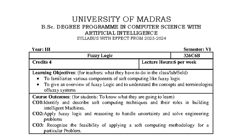 326C6B - B.Sc. Computer Science AI Fuzzy Logic Syllabus - Studocu