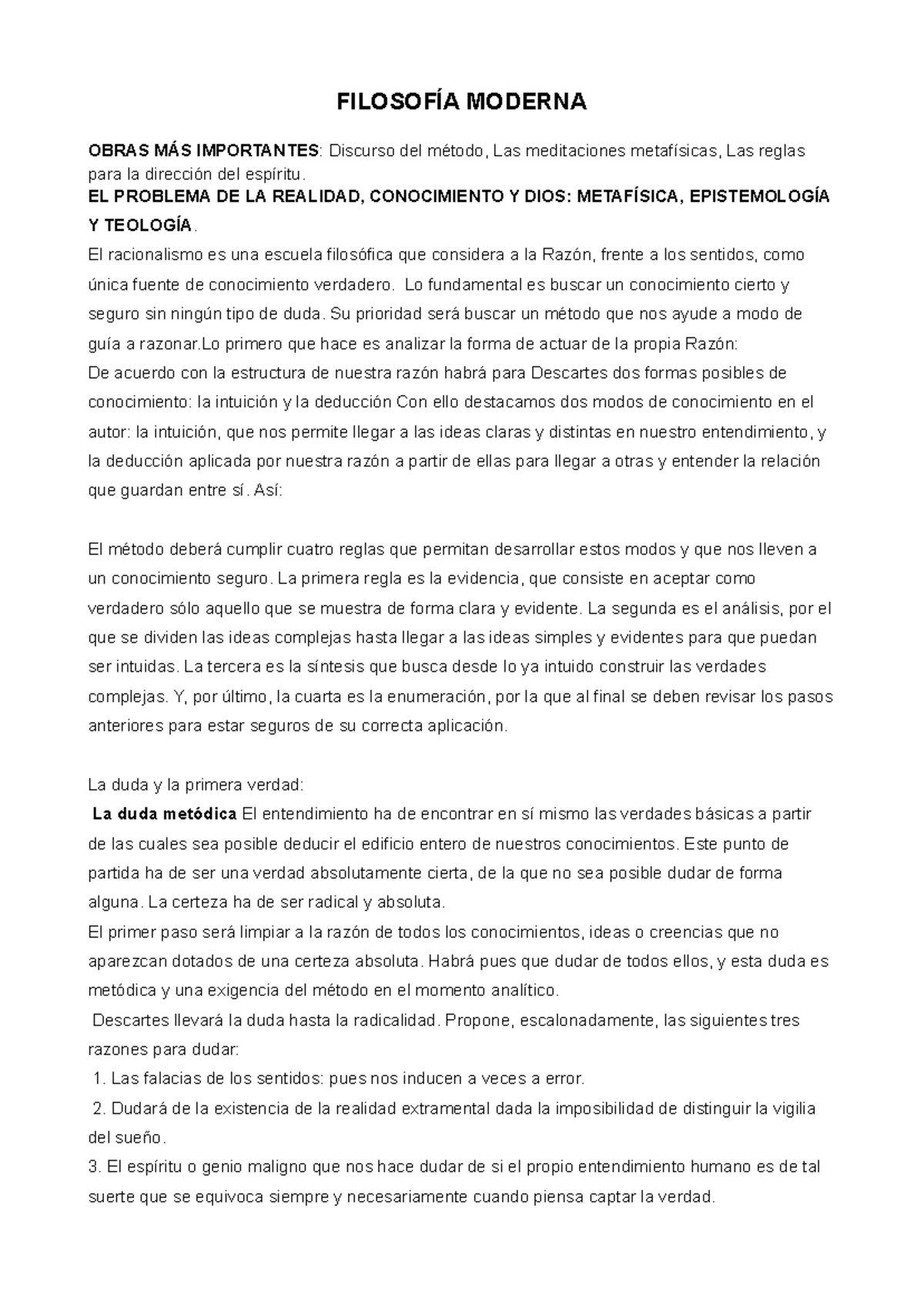 Filosofía Moderna: Obras Clave y Conceptos Fundamentales - Studocu