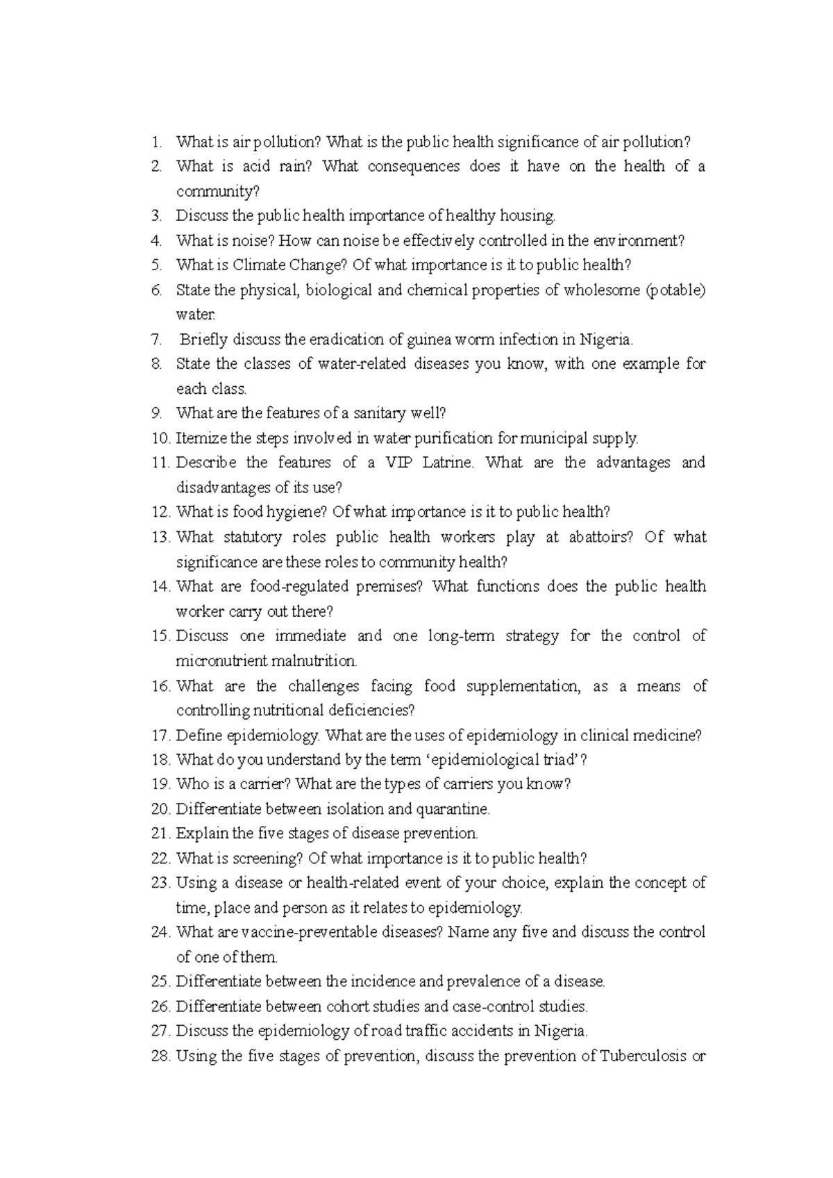 Commed VIVA-1: Oral Exam Practice Questions for Public Health - Studocu