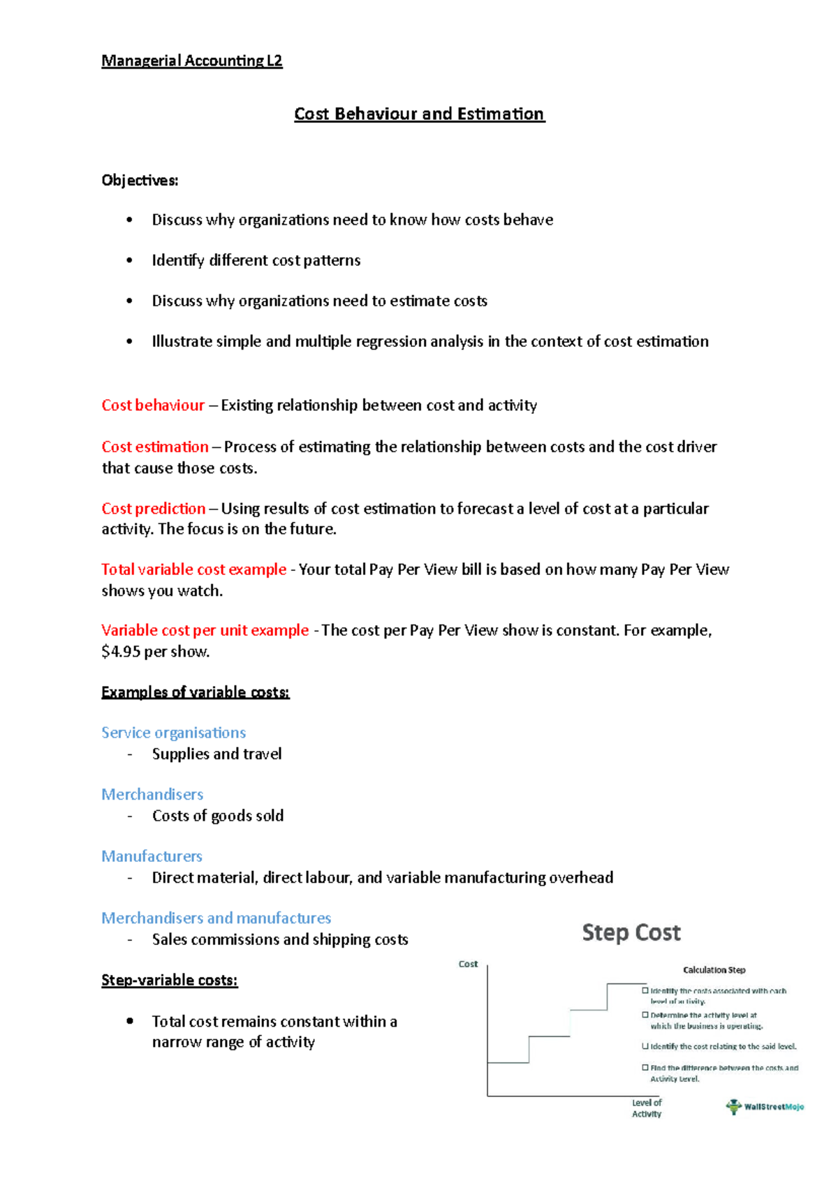 Cost Behaviour and Estimation L2 - Cost Behaviour and Estimation Objectives: Discuss why - Studocu