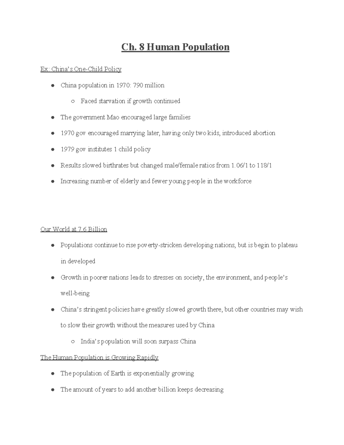 Environmental Science Ch. 8 Human Population Growth Lecture Notes - Studocu